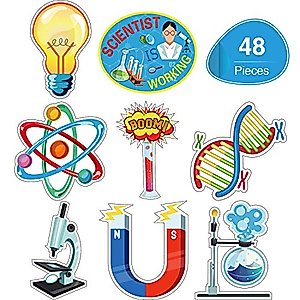 48 Pieces Science Bulletin Board Sets Laminated Science Cutouts Lab Cutouts Science-Theme Party Cutouts for Science Class School Classroom Bulletin Board Office Party Decoration Supplies, 8 Designs