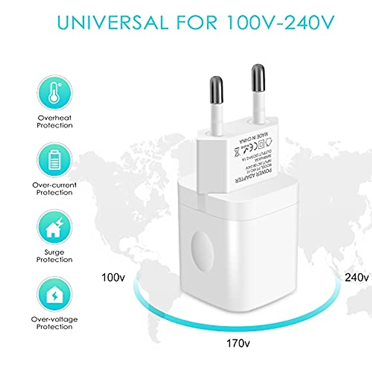 European Travel Plug Adapter Charger for iPhone Samsung Android Phone,International Power Adaptor with 2 Charger Port USB, EU Wall Charging Block Brick Plug in Europe Germany Outlets Power Strip