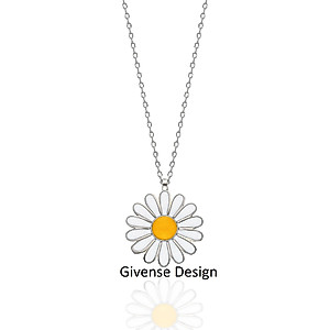 Givense White Daisy Necklace 925 Sterling Silver Flower Necklace Valentine's Day Special white yellow