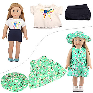 MSYO 16 Pcs 18 Inch Doll Clothes and Accessories, 10 Complete Sets of Doll Outfits, Fashionable Dresses, Frog Pajamas, Doll Pants and Tights, Mini Skirt, Doll Costumes with Hat for Cute Doll Girls
