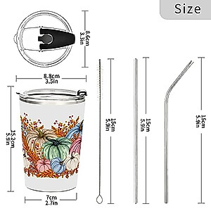 Jihqo Autumn Pumpkins Thanksgiving Tumbler with Lid and Straw, Insulated Stainless Steel Tumbler Cup, Double Walled Travel Coffee Mug Thermal Vacuum Cups for Hot & Cold Drinks 12oz