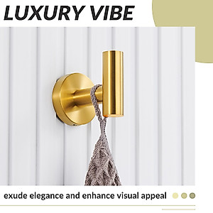 APLusee Robe Towel Hook, SUS 304 Stainless Steel Modern Home Storage Coat Hanger, Brushed Gold Wall Hook for Bath Toilet Kitchen Garage
