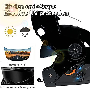 Bluetooth Modular Motorcycle Helmet DOT/ECE Approved Full Face Flip up Anti-Fog Double Visor Helmet Built-in Dual Speaker with Microphone for Adult Men and Women