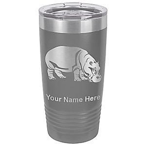 LaserGram 20oz Vacuum Insulated Tumbler Mug, Hippopotamus, Personalized Engraving Included (Gray)