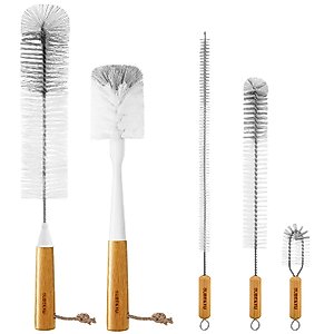 SUBEKYU 5 Pack Bottle Brush Set, Long Handle Bottle Brush Cleaner, Water Bottle Brush for Washing Baby Bottles, Narrow Neck Beer Bottles, Straws, Kettles, Bottle Cap Slits, Gray+White