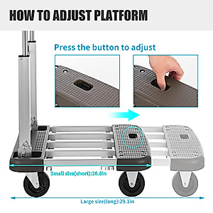 SmarketBuy Foldable Platform Cart 29" x 17" x 35" Aluminum Platform Truck 330lbs Capacity Folding Push Cart Adjustable Heavy Duty Platform Cart Dolly for Car House Office Luggage Moving