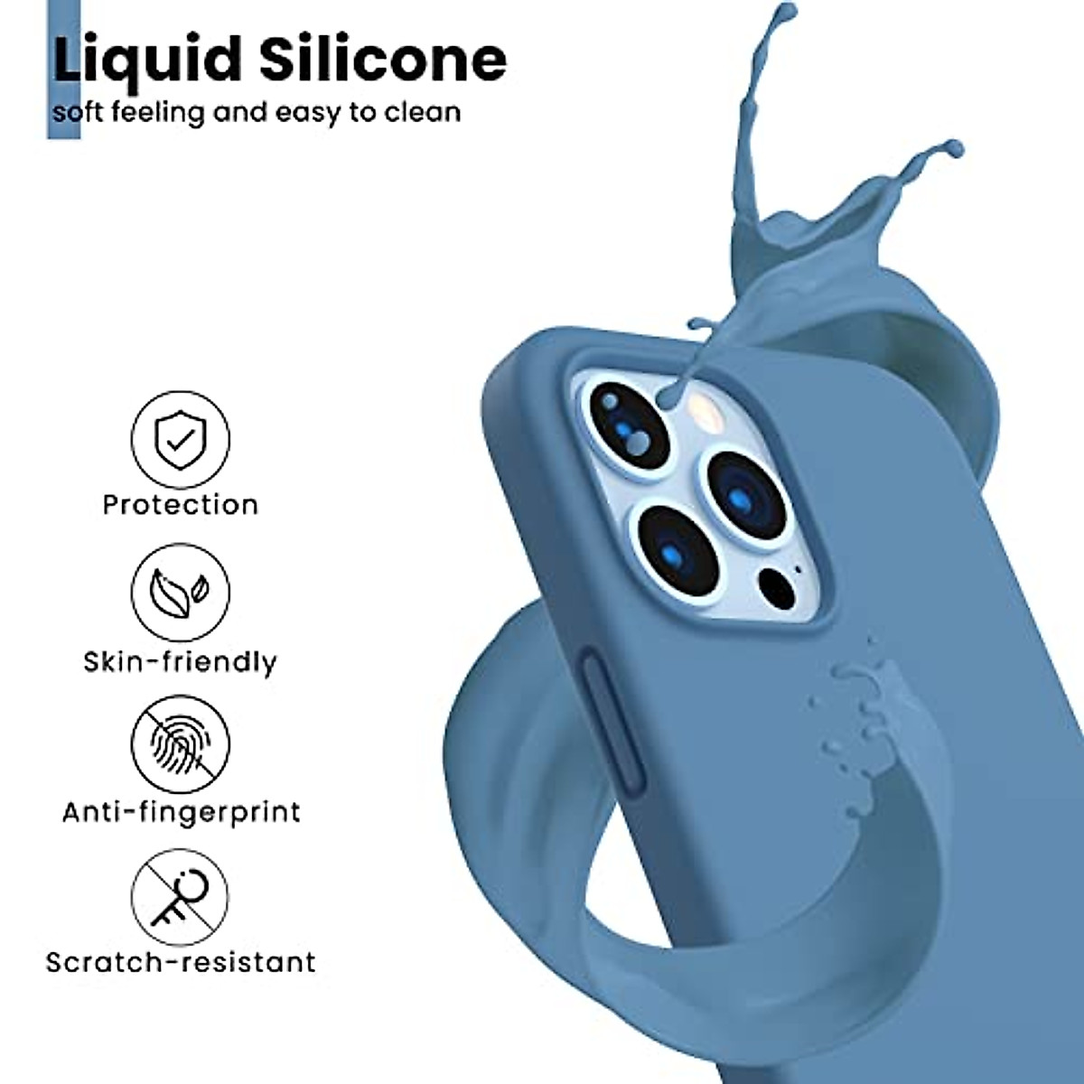 ORNARTO Shockproof Liquid Silicone Designed for iPhone 13 Pro Max Case 6.7", Gel Rubber Comprehensive Protection Anti-Shock Cover Case Drop Protection 6.7inch-Blue