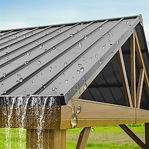 12x14Ft Hardtop Gazebo Heavy Duty Gable Roof Gazebos Outdoor Aluminum Frame Gazebo with Galvanized Steel Gable Roof Canopy for Patio Decks Backyard, Yellow-Brown