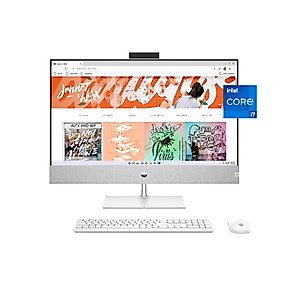 HP Pavilion All-in-One PC, 12th Gen Intel Core i7-12700T, 16 GB RAM, 256 GB SSD, Full HD IPS Touchscreen, Windows 11 Home, 4K Graphics, Wireless Mouse & Keyboard, 5 MP Pop-Up Camera (27-CA1180, 2022)