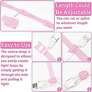 70pcs Computer Cable Ties, Wire Ties, Cord Ties Reusable for Electronics, Hook and Loop Microfiber Cable Ties Extension for Storage, pink, 4, 6, 8 inch