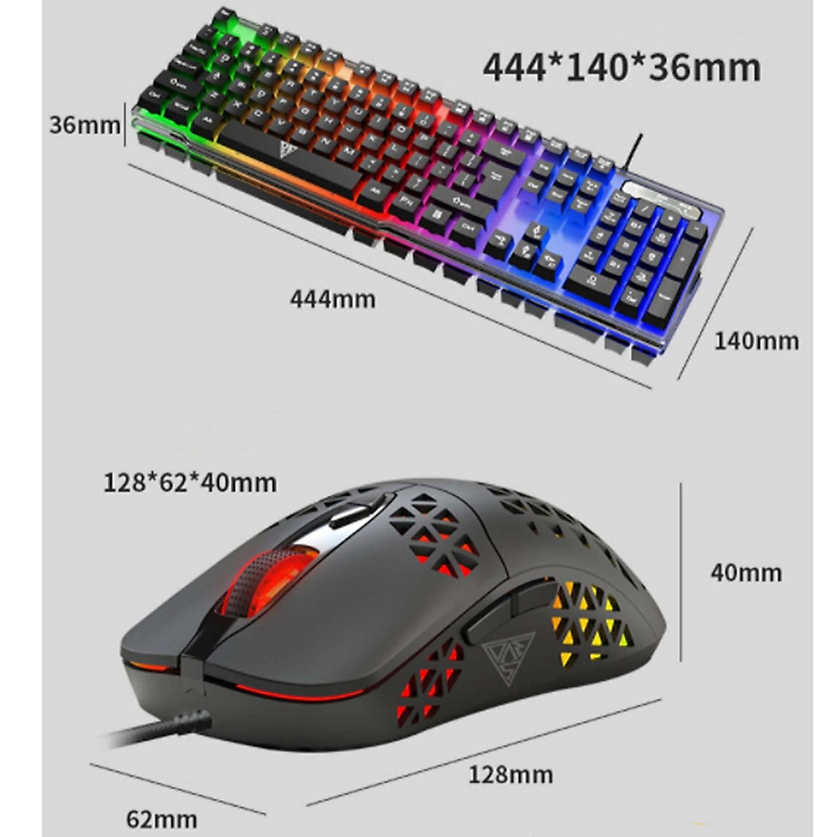 ZHAOXIAN Mechanical Keyboard and Mouse, Wired Gaming Keyboard Blue Switch 104 Keys Rainbow Backlit Keyboard and Wired Mouse 3200 DPI for PC Computer Gamer