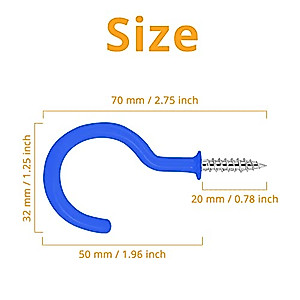 MJIYA 12 PCS Vinyl Coated Ceiling Hooks Question Mark Shape Hook Heavy Duty Screw Cup Hook for Bathroom Kitchen Wall Ceiling Hanging (Blue, 2 Inch)