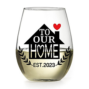 DYJYBMY To Our Home Wine Glass, Funny First Time Home Owner Gift Ideas, Housewarming Gifts for New Home, Unique First Time House Owner Gift Ideas for Men Women, 2023 Dated Our New Home Ornament