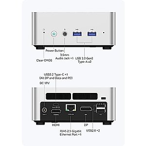 MINISFORUM UN1245 Mini PC Barebone with Intel Core i5-12450H,8 cores/12 Threads, Mini Desktop Computer, HDMI 2.0/USB-C/DP 1.4, 2.5 G RJ45 LAN, 5 USB Ports, Wi-Fi 6E & BT 5.2
