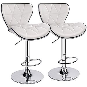 Leopard Shell Back Adjustable Swivel Bar Stools, PU Leather Padded with Back, Set of 2 (White)