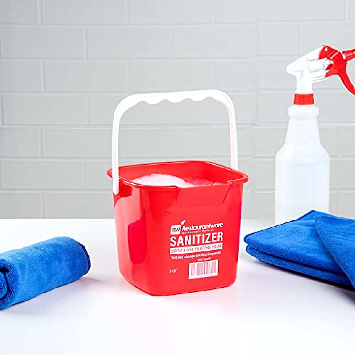 Restaurantware Clean 3 Quart Cleaning Bucket, 1 Detergent Square Bucket - With Measurements, Built-In Spout & Handle, Red Plastic Utility Bucket, For Home Or Commercial Use