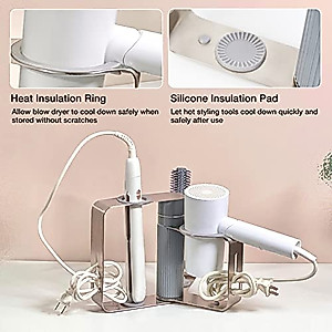 GREENTEC Foldable Hair Dryer Holder, 3 in 1 Hairstyling Tools Organizer, Curing Wand Stand, Heat Resistant Organizer for Flat Iron, Stainless Steel Holder for Bathroom, Cabinet, Salon Station