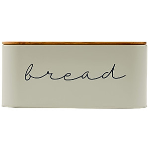 Bloomingville Metal Bread Bin With Bamboo Lid, 11.75"L x 7"H, Grey