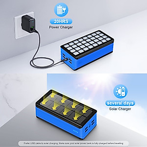 AEECESTORE Solar Charger Power Bank 60000mAh, Portable Solar Battery Charger with 32 LED Lights, External Battery Pack Compatible with iPhone, Cell Phone,Tablet for Camping, Emergency (Blue)