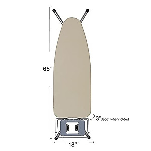 Household Essentials Wide Mega Ironing Board 4-Leg, Steel Top Pressing Station, Heat-Resistant Fiber Pad and Cotton Cover, Silver Frame