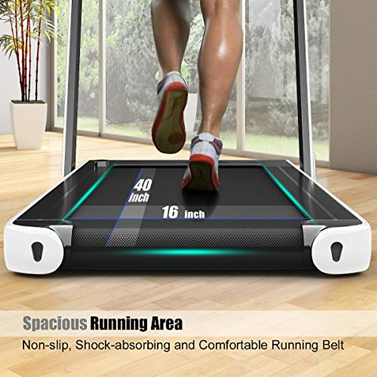 GYMAX Walking Pad, 2.25HP Dual Display Foldable Treadmill for Home with Remote/Smart App Control, Portable Compact Treadmill for Office Under Desk, Folding Running Machine for Small Spaces (White)