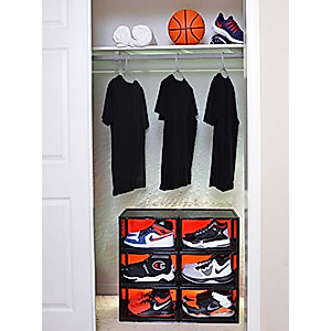 ShoeBaks 3 Pack Shoe Display Case Stackable Shoe Box and Storage Container Organizer for Shoes Sneakers and Boots Clear Transparent Magnetic Door Black and Red