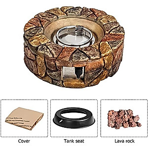 Renatone 40,000 BTU Propane Gas Fire Pit, 28 Inch Round Stone Fire Pit with PVC Cover, Lava Rock, 10ft Gas Pipe, ETL Certified, Stainless-Steel Gas Burner for Patio Garden Backyard Deck (Brown)