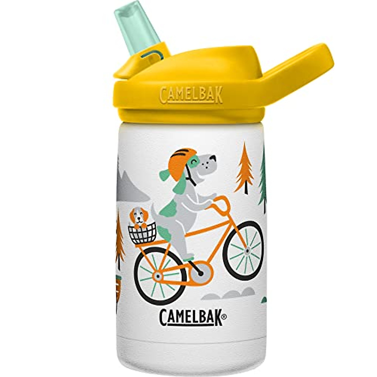 CamelBak Eddy+ Kids 12 oz Bottle, Insulated Stainless Steel with Straw Cap - Leak Proof When Closed,Biking Dogs & CamelBak eddy Kids Bite Valves, 4-Pack
