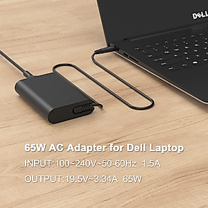 65W Laptop Charger AC Adapter Replacement for Dell Latitude 5480 5490 5580 5590 7480 7490 E5400 E5440 E5450 E5540 E5470 E5550 E5570 E6230 E6330 E6420 E6430 E6440 E7440 E7450 E6540 Power Supply Cord