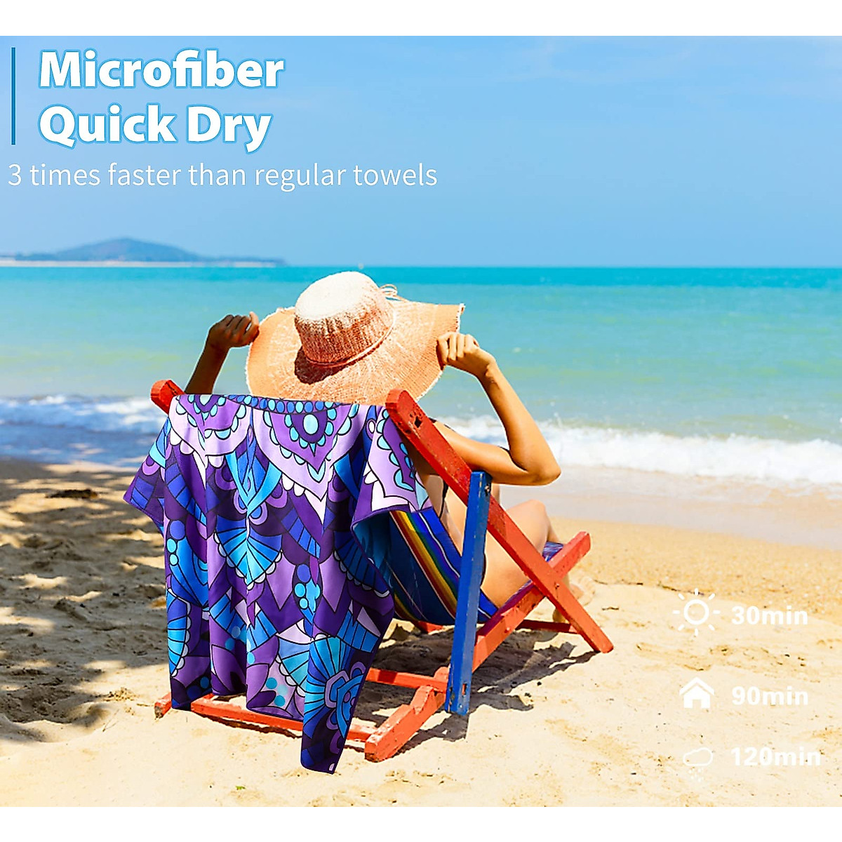 Qinqinamu 2 Pack Microfiber Oversized Lightweight Beach Towel 71"x32" Extra Thin Large Sand Free Towels Travel Swim Pool Yoga Gym for Adults Women Men Beach Essentials Accessories Vacation Gift