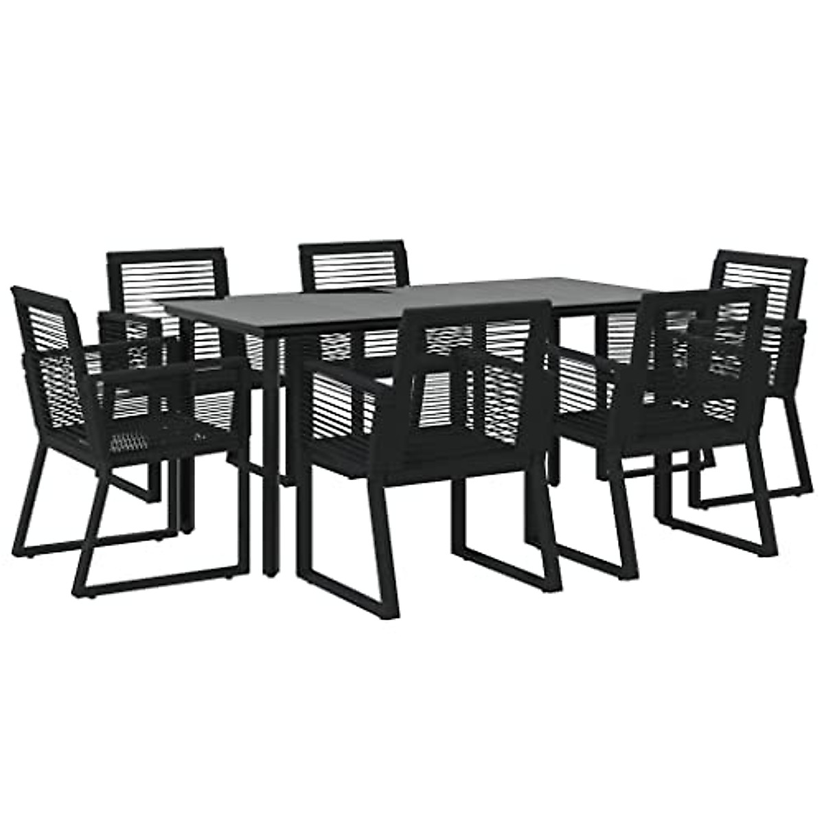 WHOPBXGAD 7 Piece Patio Dining Set Rattan Chair,Gardens Patio Furniture,Oak Patio Furniture Set,Sui for Gardens, lawns, terraces, poolsides, patios,Black PVC Rattan
