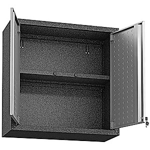 Pemberly Row Metal 2 Door Wall Mount Floating Garage Storage Cabinet with Lock in Grey