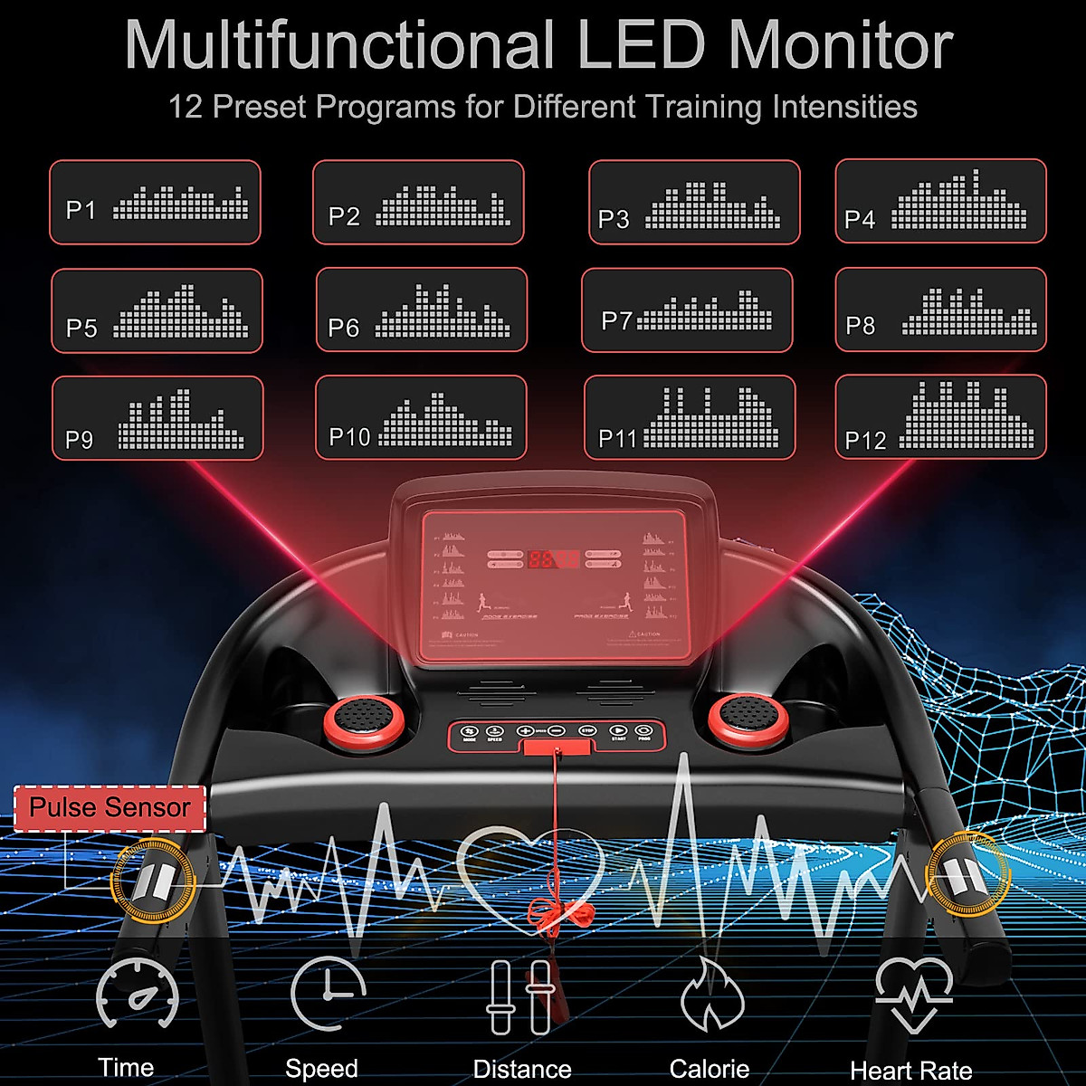 Goplus 2.25HP Folding Treadmill, Portable Electric Superfit Treadmill W/APP Control, 12 Preset Programs, Blue Tooth Speaker, LED Display, Walking Running Machine for Home Office