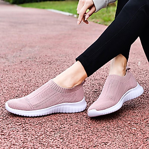 konhill Women's Slip On Sneakers Non Slip Walking Shoes Breathable Mesh Work Casual Lightweight Tennis Workout Shoes 12 US Mauve,44