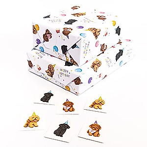 CENTRAL 23 - Happy Birthday Wrapping Paper - Dogs in Hats - 6 Sheets of Birthday Gift Wrap - White Pink and Blue - For Kids - Recyclable