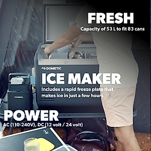 Dometic CFX3 55-Liter Portable Refrigerator and Freezer with ICE Maker, Powered by AC/DC or Solar