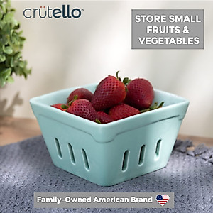 Crutello Ceramic Fruit Basket, 2 XLarge and 2 Standard Square Bowls for Fruit and Veggies, Strawberry Basket, Ceramic Collander