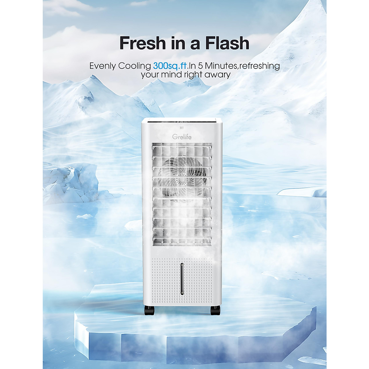 Grelife Portable Evaporative Air Cooler, 3-IN-1 Air Cooler Cooling Fan with Remote Control, 12H Timer, 4 Ice Packs, 1.58Gal Water Tank, 3 Modes, 3 Speeds, Personal Swamp Cooler for Bedroom(BLACK)