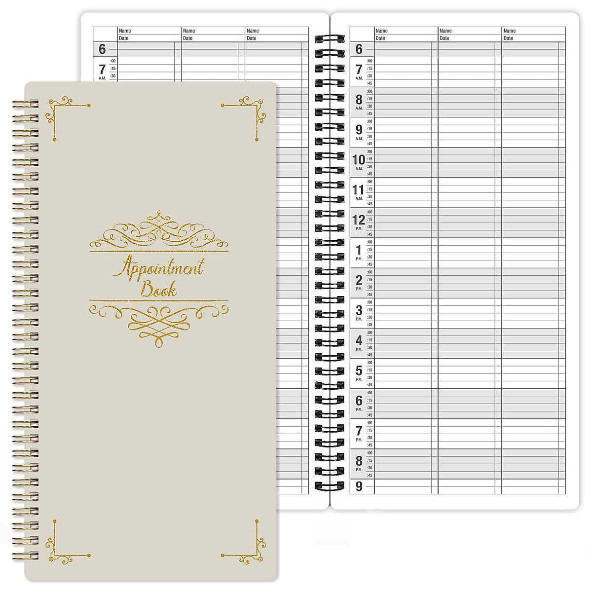 Appointment Book – Undated Salon Appointment Book, Daily＆Hourly Schedule Book with 200 Pages, 6 AM - 9 PM, 15 Minute Intervals Day Planner, 6’’ x 11.5’’, 3 Column, Twin-Wire Binding, Hardcover