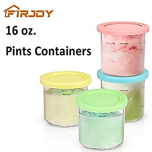 FIRJOY 16 oz. Containers | Extra Replacement Pints and Lids -Compatible with Ninja Creami NC301 NC300 NC299AMZ Series ONLY (2 Pack - Pink, Yellow)
