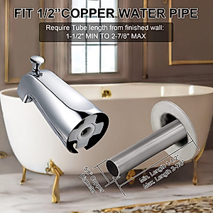 1 Pack Slip on Tub Spout with Diverter, Compatible with American Standard 8888026.002 Tub Spout, Bathroom Bathtub Faucet, Fits 1/2" Copper Water Tube(5/8" Diameter), Polished Chrome, 5/32" Hex Wrench