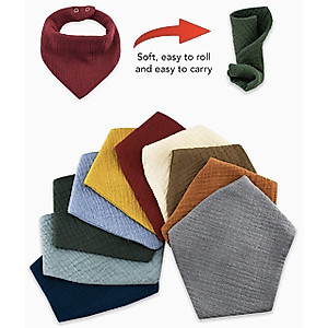 Meerdif Muslin Baby Bibs 10 Pack Baby Bandana Drool Bibs for Unisex Boys Girls, 100% Cotton 10 Solid Colors Set (Multi Color)