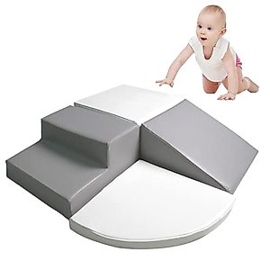 Wonder Space Tiny Climb and Crawl Soft Foam Play Set, Indoor Room Preschool Corner Baby Stage Slide Activity Play Structure, Motor Skills Early Development Gym Toy for Toddlers and Kids, Grey