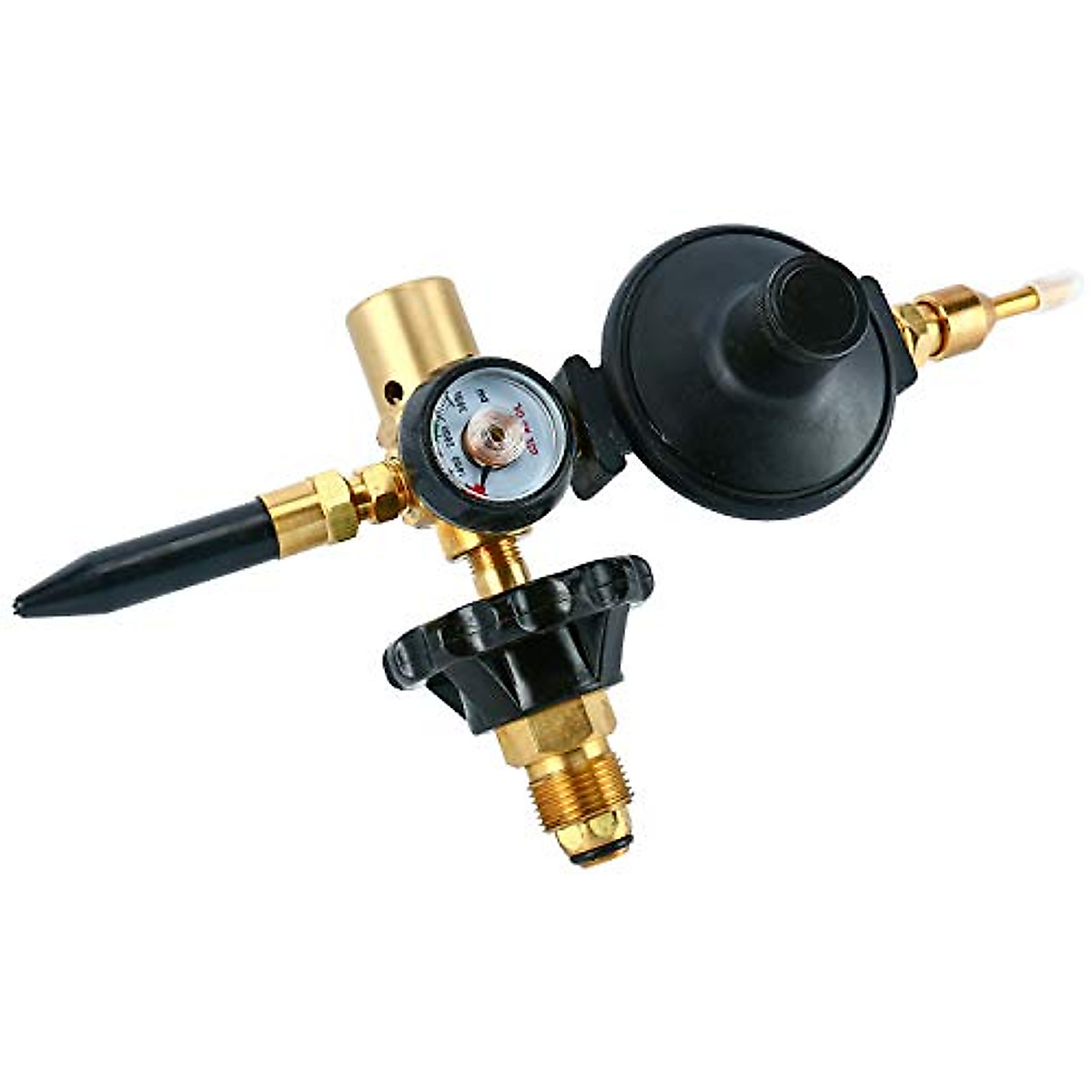 YaeTek Balloon Inflator Dual Mylar and Helium Latex Balloon Filler Valve Fits CGA-580 Tank Air Flow Inflator Regulator 0-3000 PSI (With Auto Foil Balloon Shut Off Valve) Pkg/1
