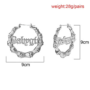 Gold Silver Plated Big Bamboo Hoop Earrings for Women Hip-Pop Style Party Jewelry(B:Silver)