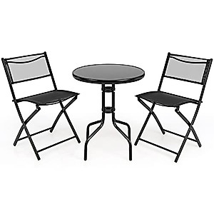 UIIAIOUIAIO 3 Piece Folding Patio Bistro Set, Metal Chairs & Table Set, Outdoor Patio Furniture Set for Garden, Front Porch, Poolside, No Assembly Needs