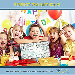 Dinosaur Wrapping Paper with Matching Cards - Premium Happy Birthday Wrapping Paper for Boys and Girls includes 3 Folded Sheets 30 x 20 inches and 3 Coordinating Gift Cards Great for Three Rex Birthday Party Decorations and Baby Wrapping Paper