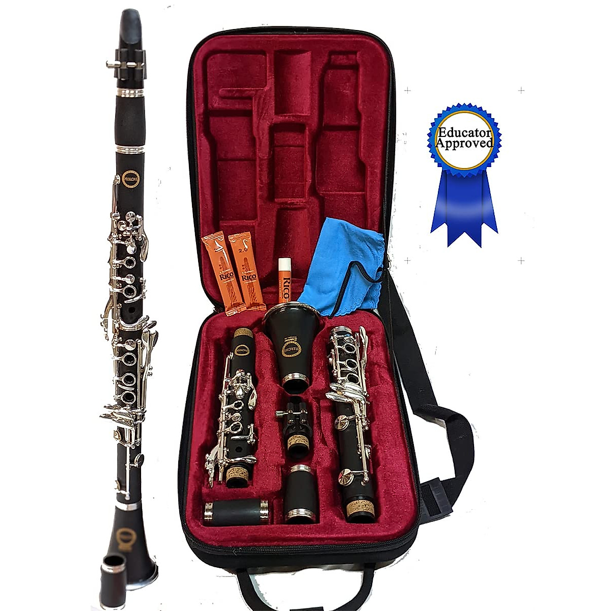 Clarinet Herche Superior Bb Clarinet X3 - Professional Grade Musical Instruments for All Levels - Service Plan - Educator Approved and Recommended