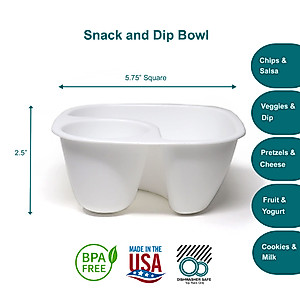 Rolling Sands Reusable Snack and Dip Bowls, 10 Pk, USA Made, Dishwasher and Microwave Safe, Personal Size, BPA-Free, Two Compartments to Hold Dips, Snacks and Treats, White