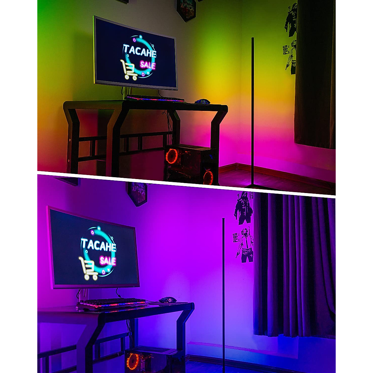 TACAHE Smart Corner Floor Lamp - Advanced Version, APP & Remote Control - Multi Lamp Pattern Sync - Transparent Lampshade with Ultra Brightness, Mood Light for Studio, Gaming Setup - 20W, Black